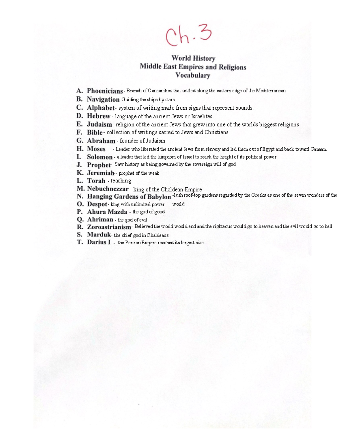 World History Ch. 3 Vocabulary Study Guide - Studocu