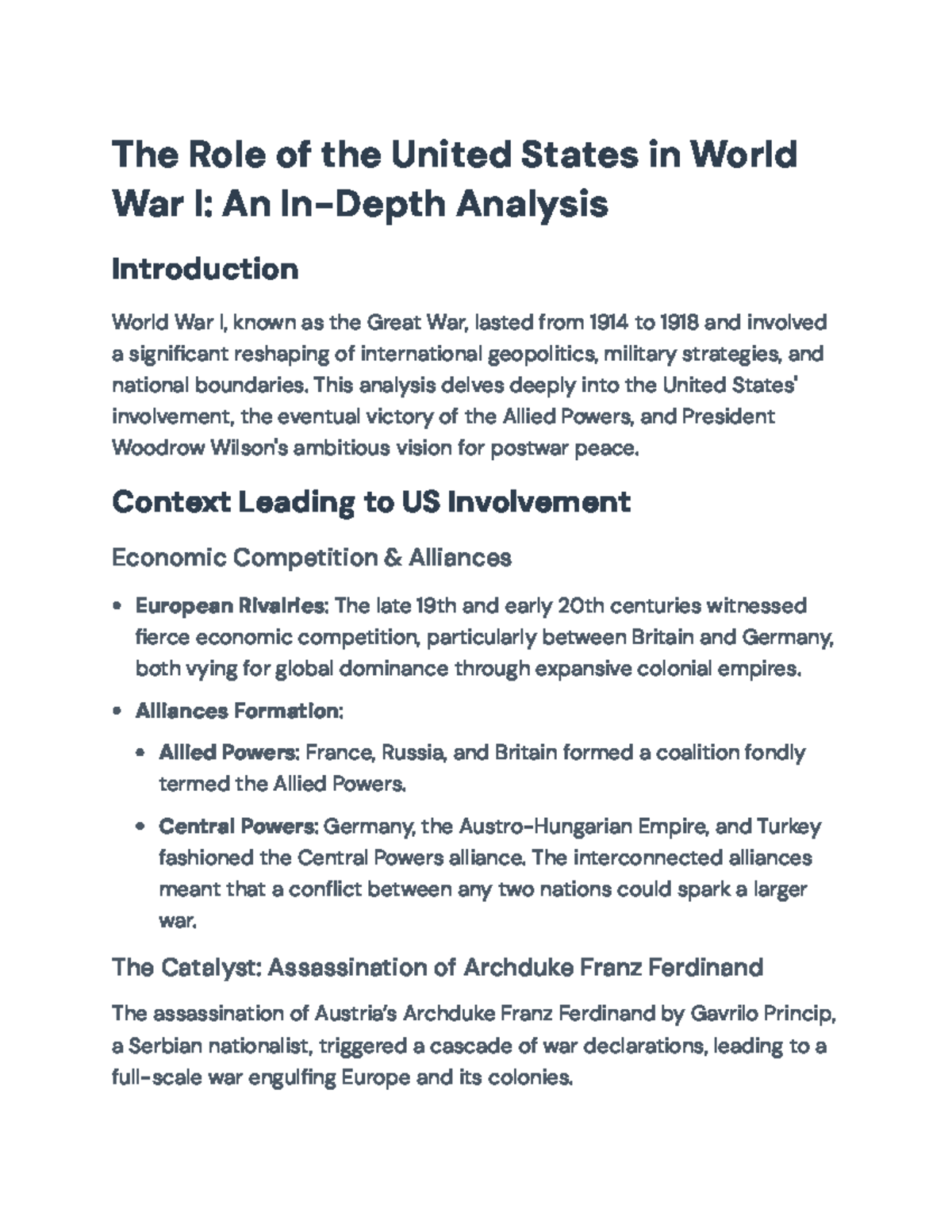 The Role of the U.S. in WWI: Final Exam Analysis of Involvement ...