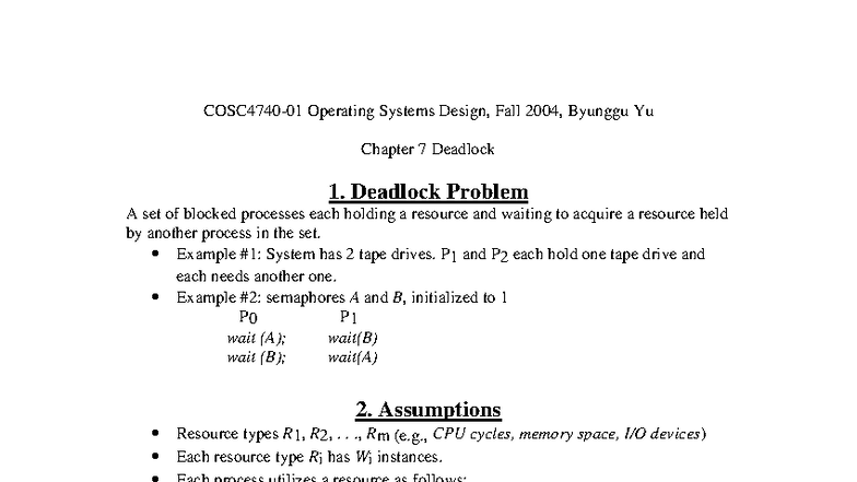 Deadlock Analysis and Prevention in Operating Systems (CS 101) - Studocu
