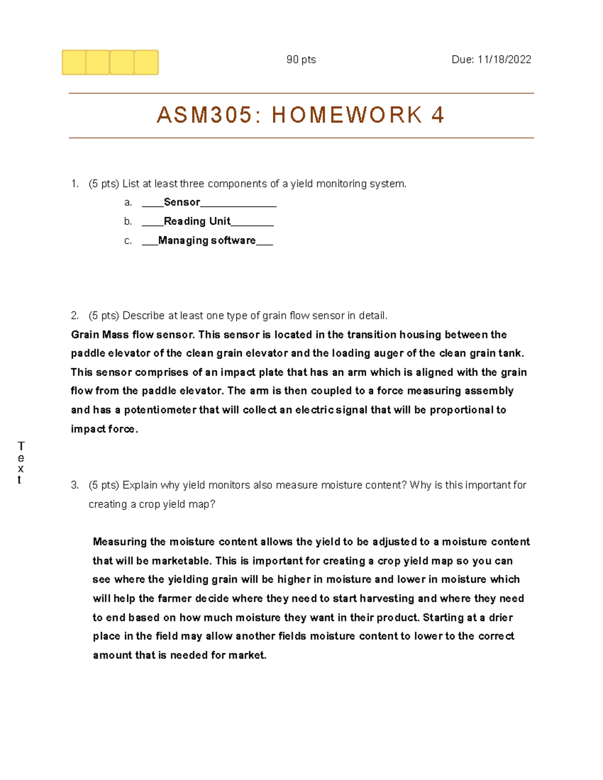 ASM 305: Homework 4 - Yield Monitoring & Nitrogen Application - Studocu