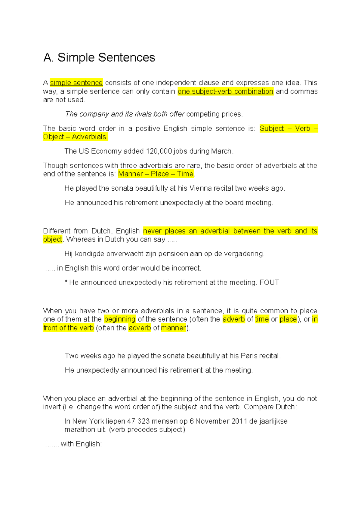 Simple Sentences: Key Concepts and Academic Use (ENG 101) - Studocu