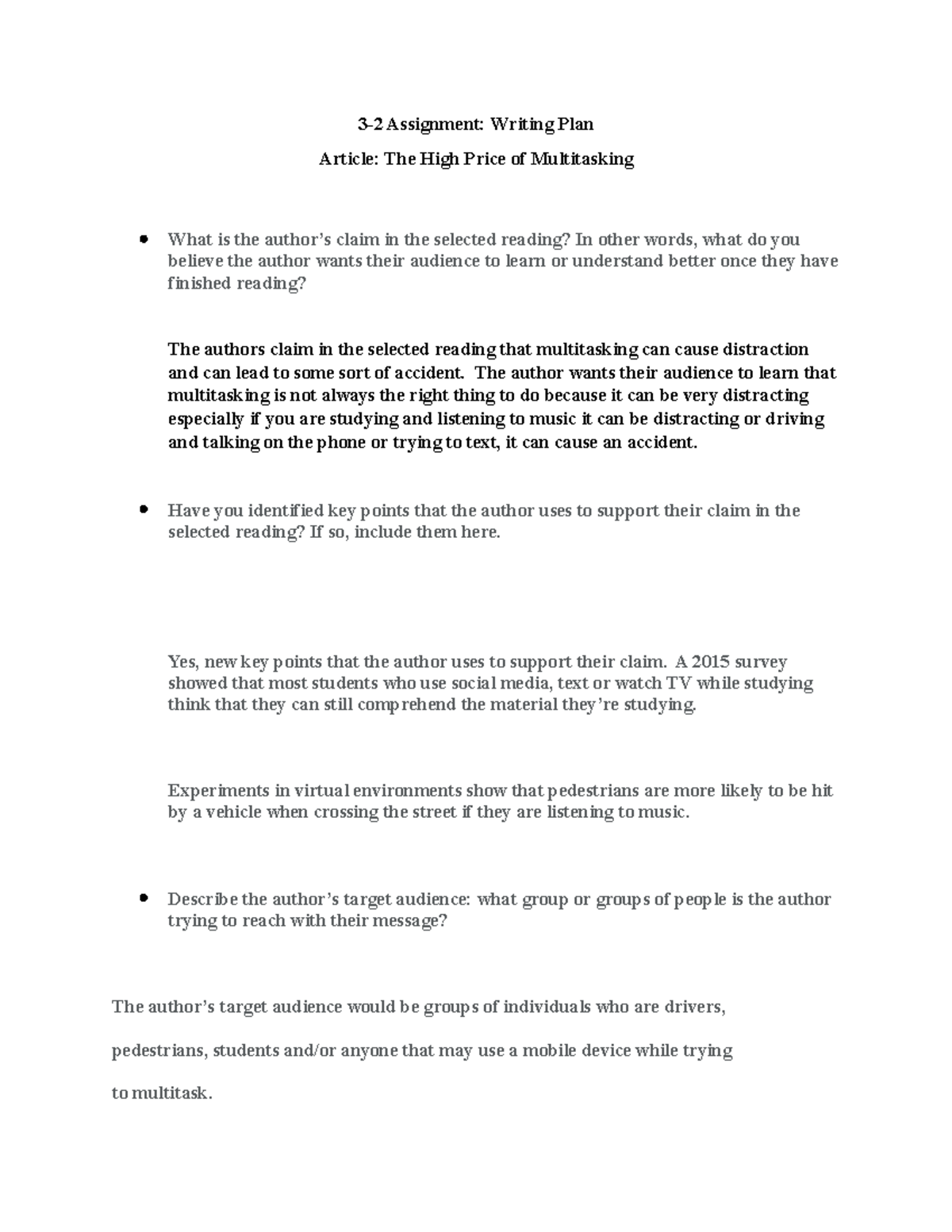 Assignment Writing PLan - 3-2 Assignment: Writing Plan Article: The ...
