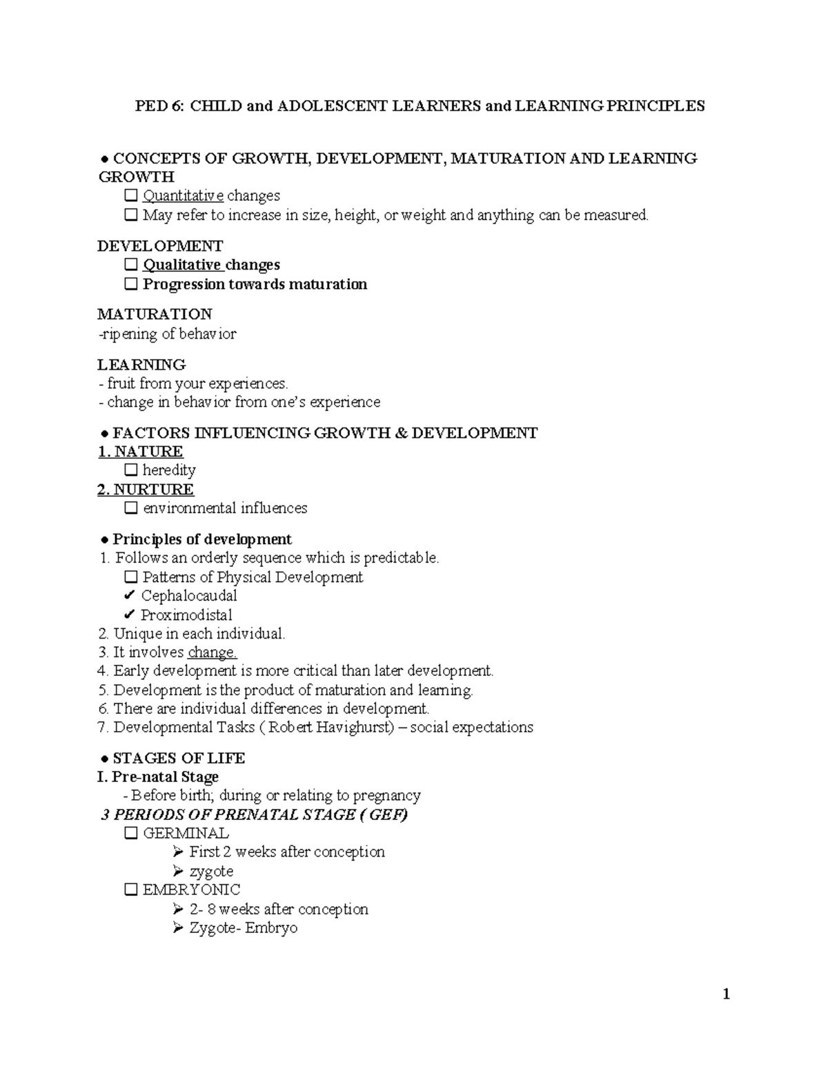 PED 6 Child and Adolescent Learning: Comprehensive Lecture Notes - Studocu