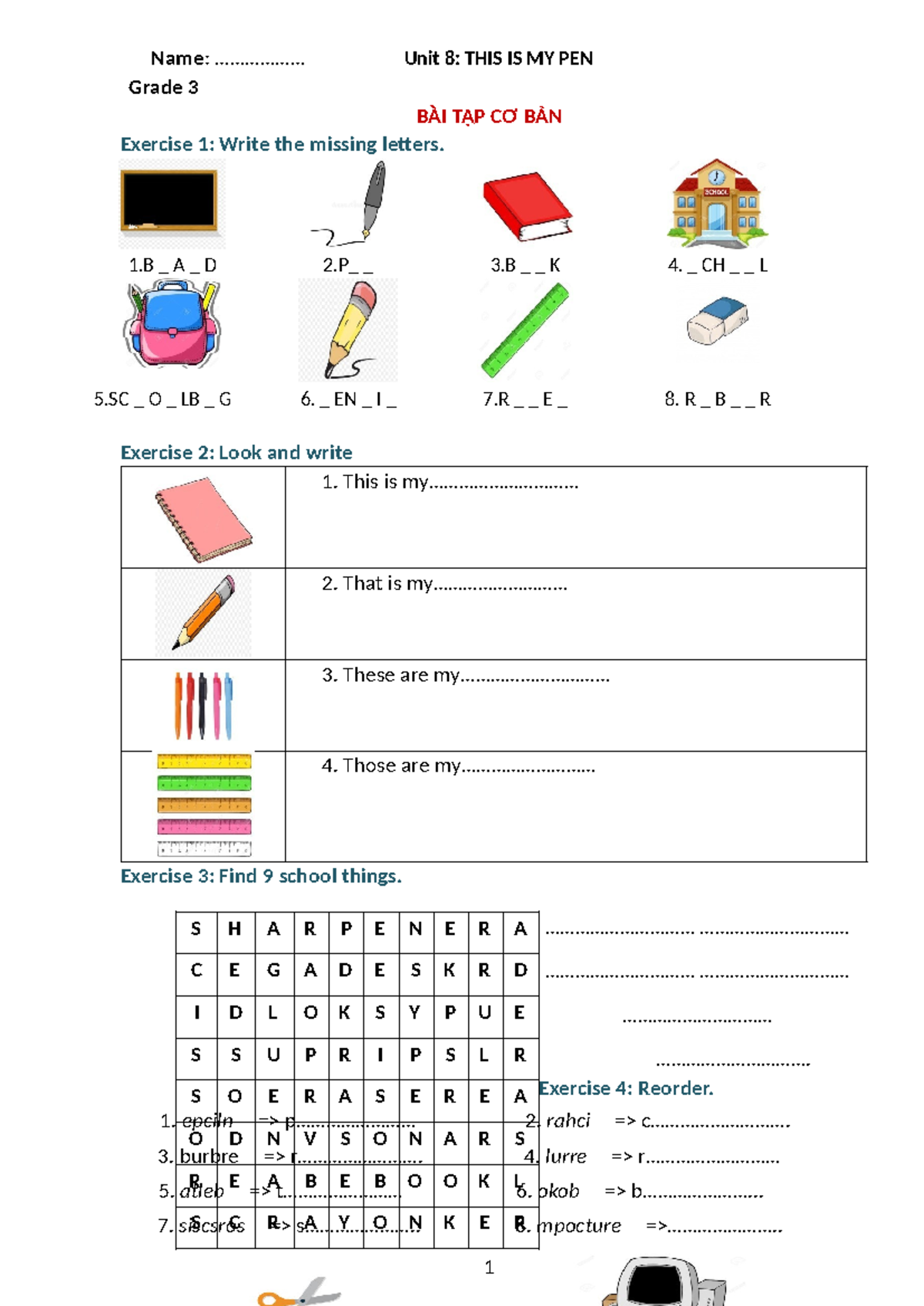 Grade 3 Unit 8: THIS IS MY PEN - Tiếng Anh 3 Exercise Review - Studocu