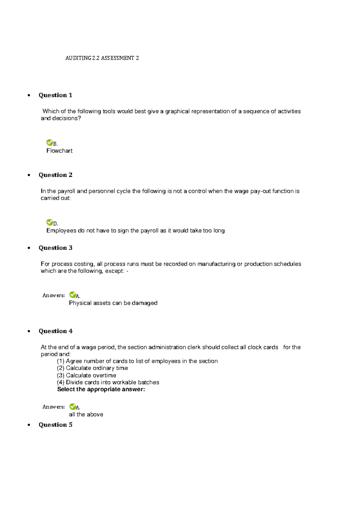 AUDITING 2.2 ASSESSMENT 2 Test Questions and Answers - Studocu