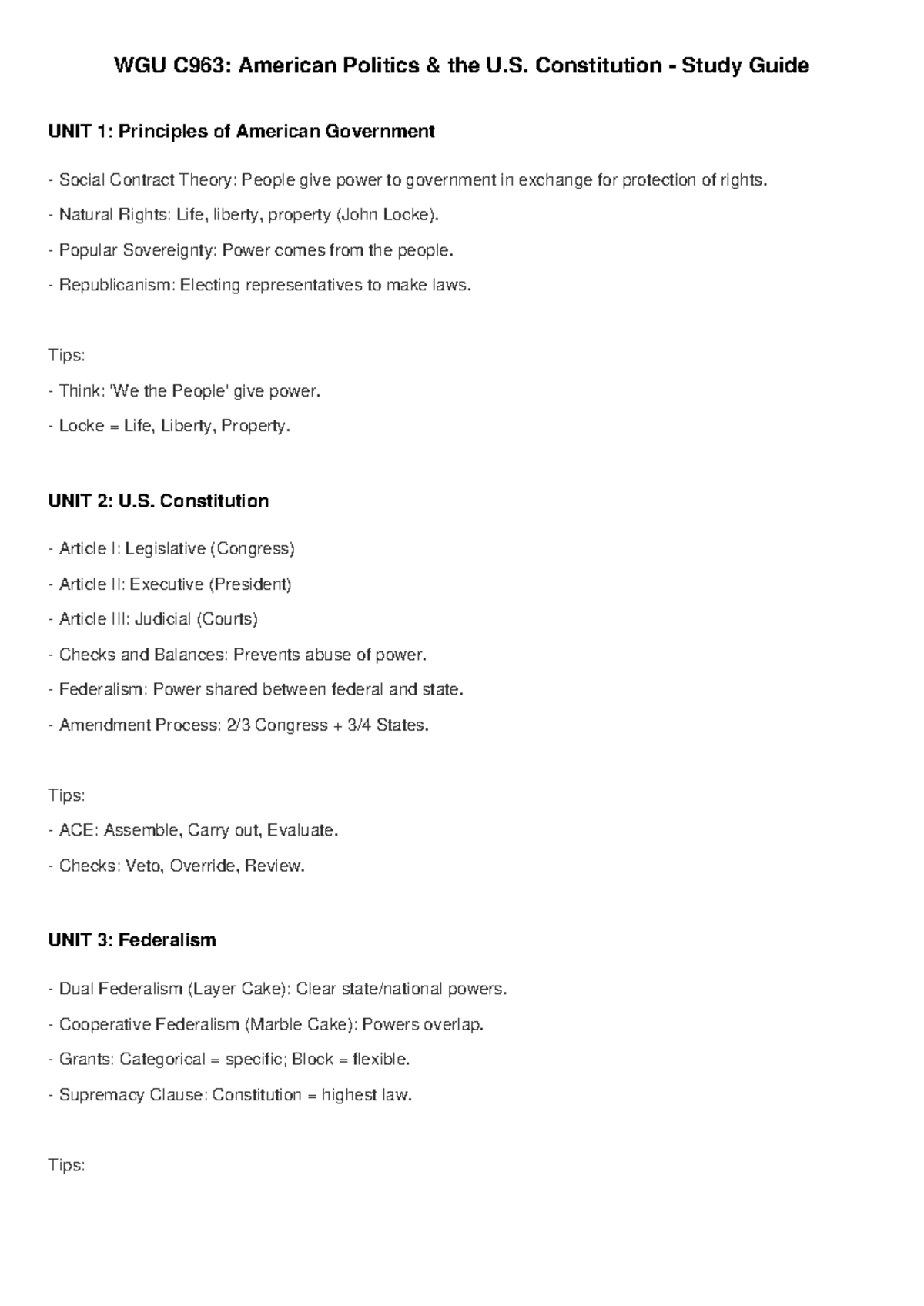 WGU C963: American Politics Study Guide - Key Principles & Concepts ...