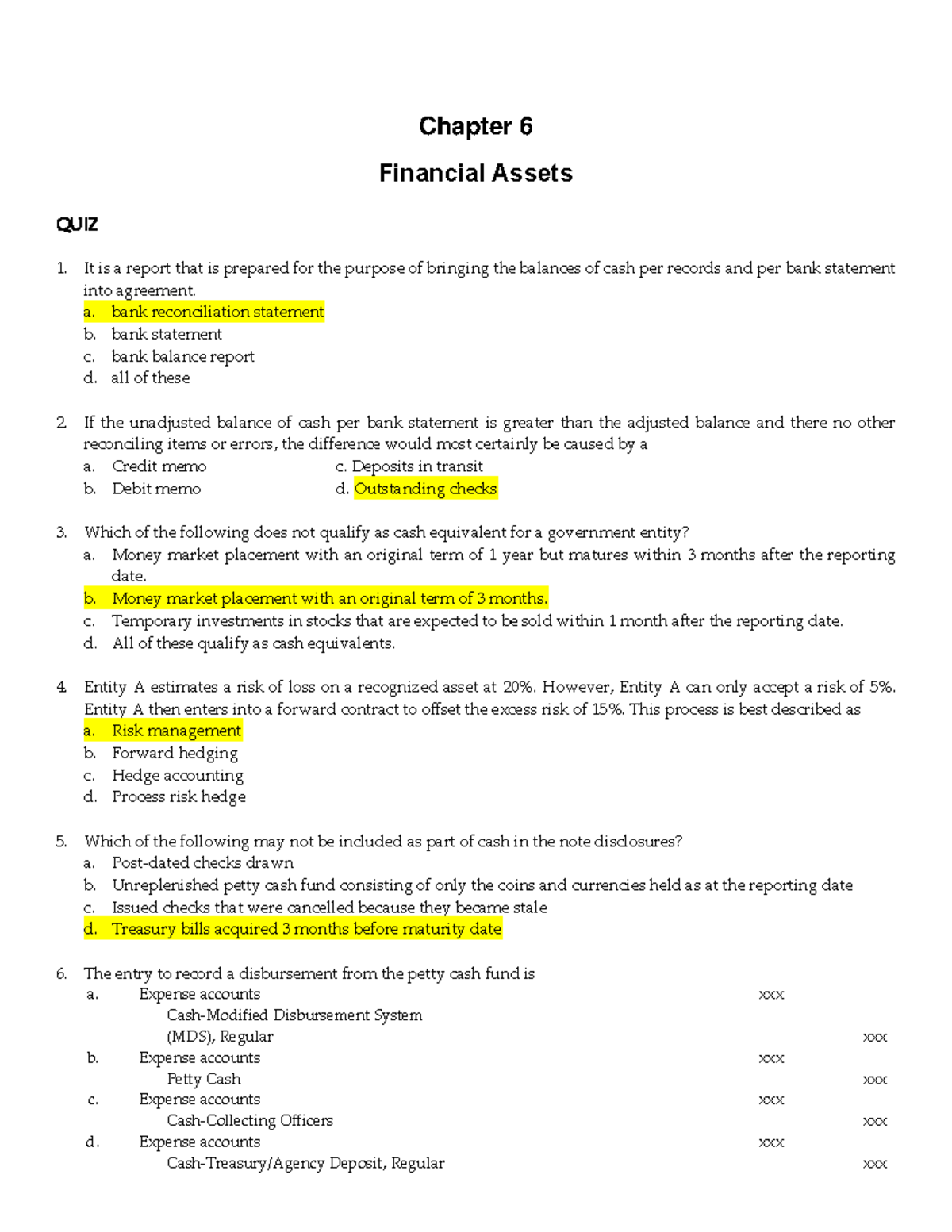 Final 21 December 2018, questions and answers - Chapter 6 Financial ...