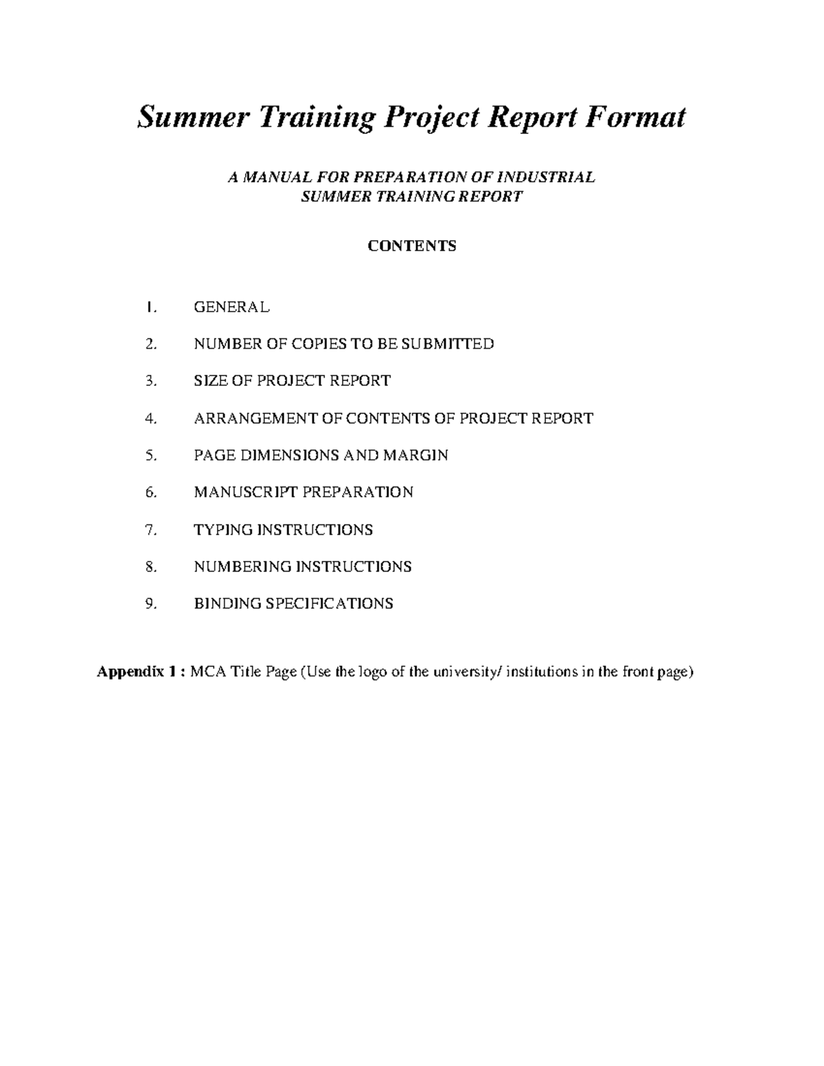 MCA Summer Training Report Preparation Guidelines and Format - Studocu