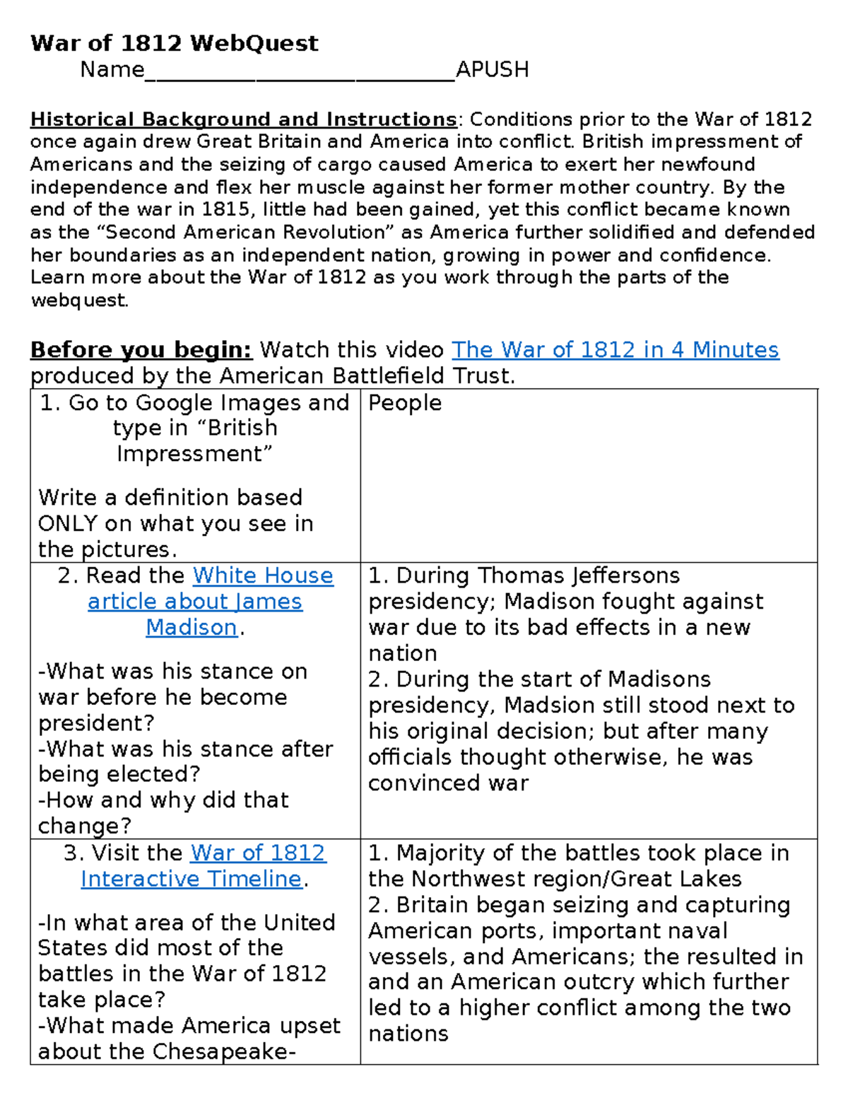 War of 1812 Webquest - hcohwicu - War of 1812 WebQuest Name ...