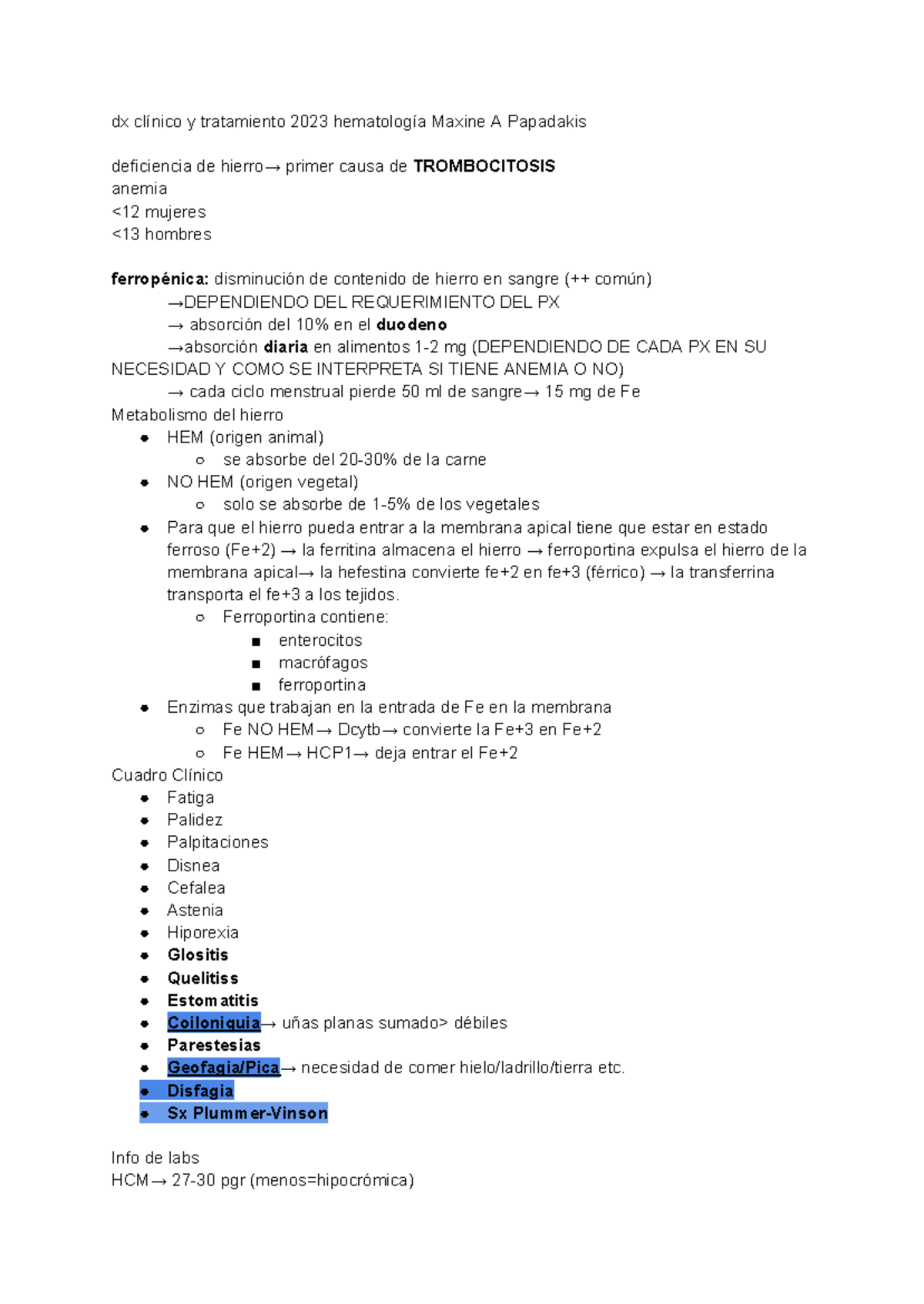 dx clínico y tratamiento 2023: Anemia y Trombocitosis en Hematología ...