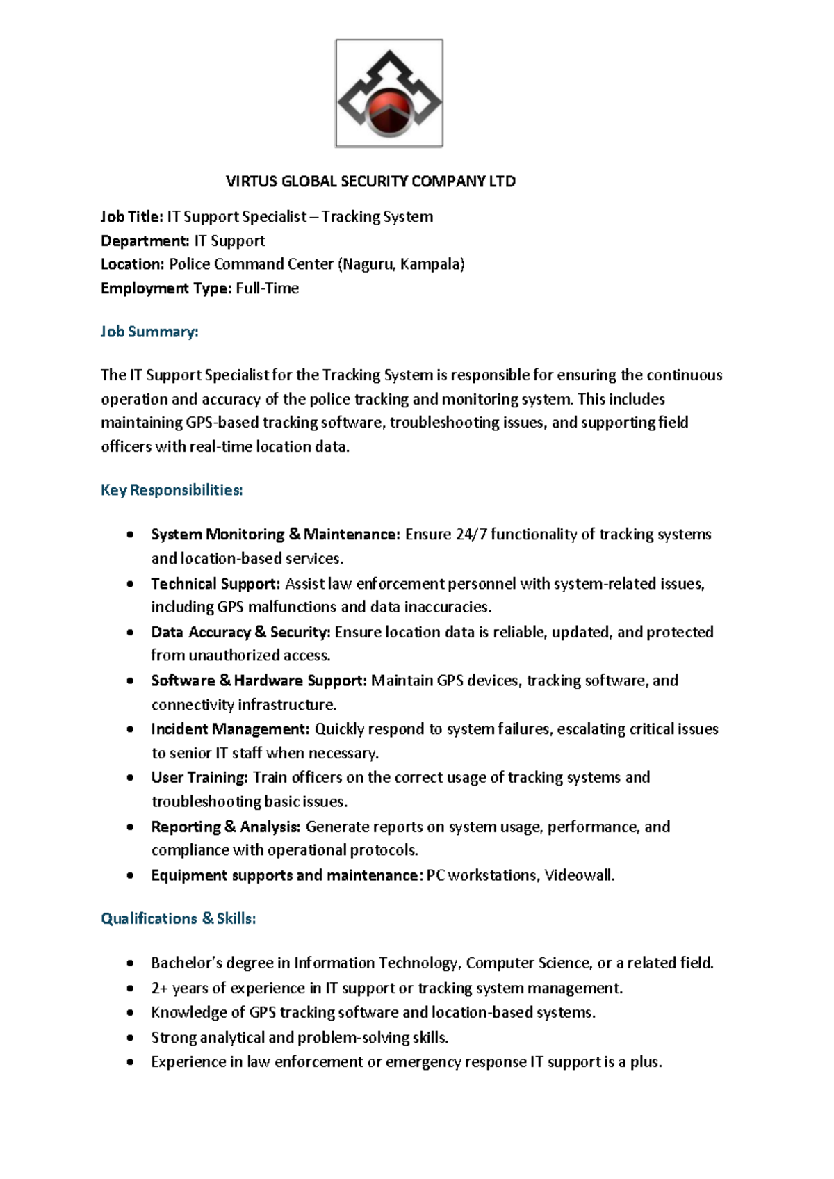 IT Support Specialist Role at VIRTUS GLOBAL SECURITY CO. LTD - Studocu