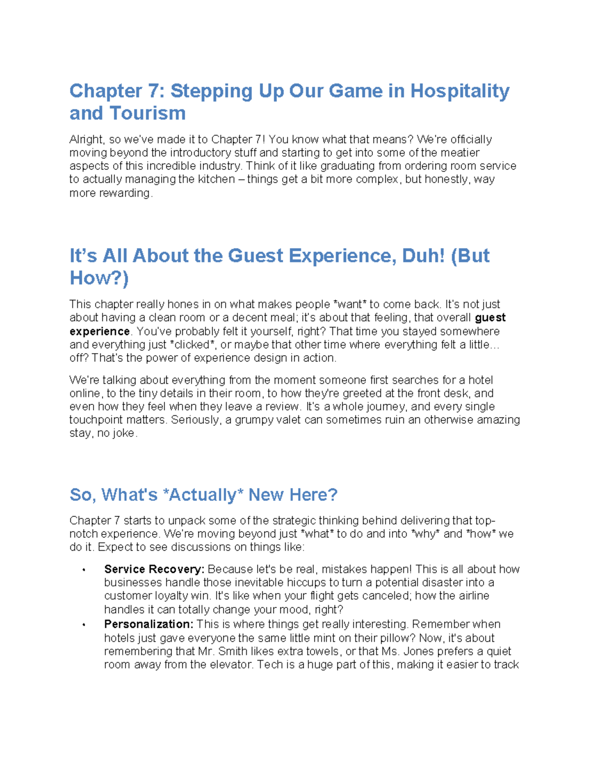 Intro to Hospitality & Tourism Ch7: Enhancing Guest Experience - Studocu