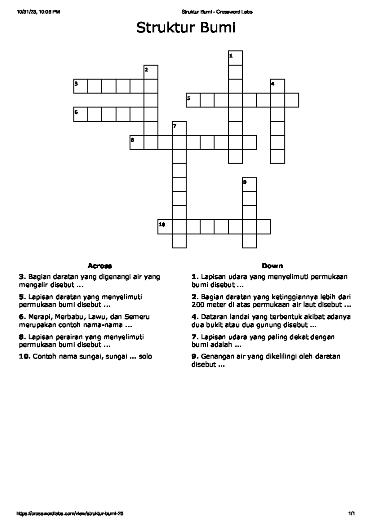 Struktur Bumi - Pemahaman dan Puzzles Crossword - Studocu