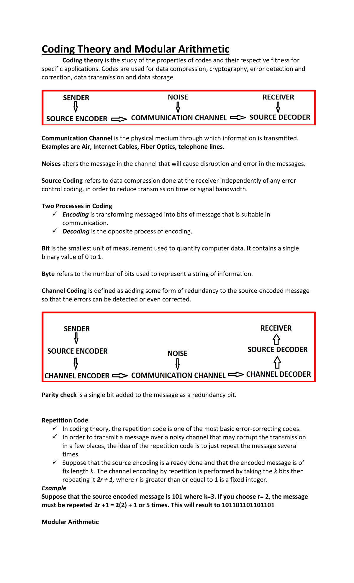 MATM111 Final Exam Reviewer - Coding Theory and Modular Arithmetic Coding theory is the study of ...