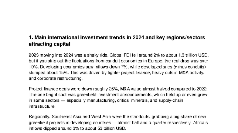 International Investment Trends & MNC Contributions (2024) - Studocu