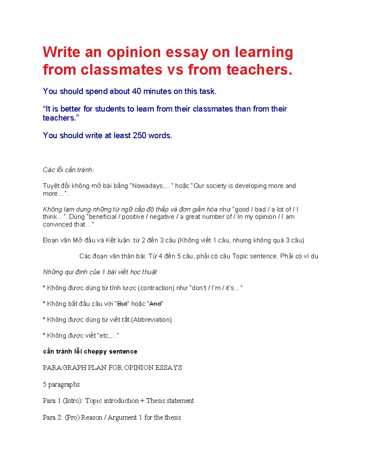 Opinion Essay: Learning from Classmates vs. Teachers (ENG101) - Studocu