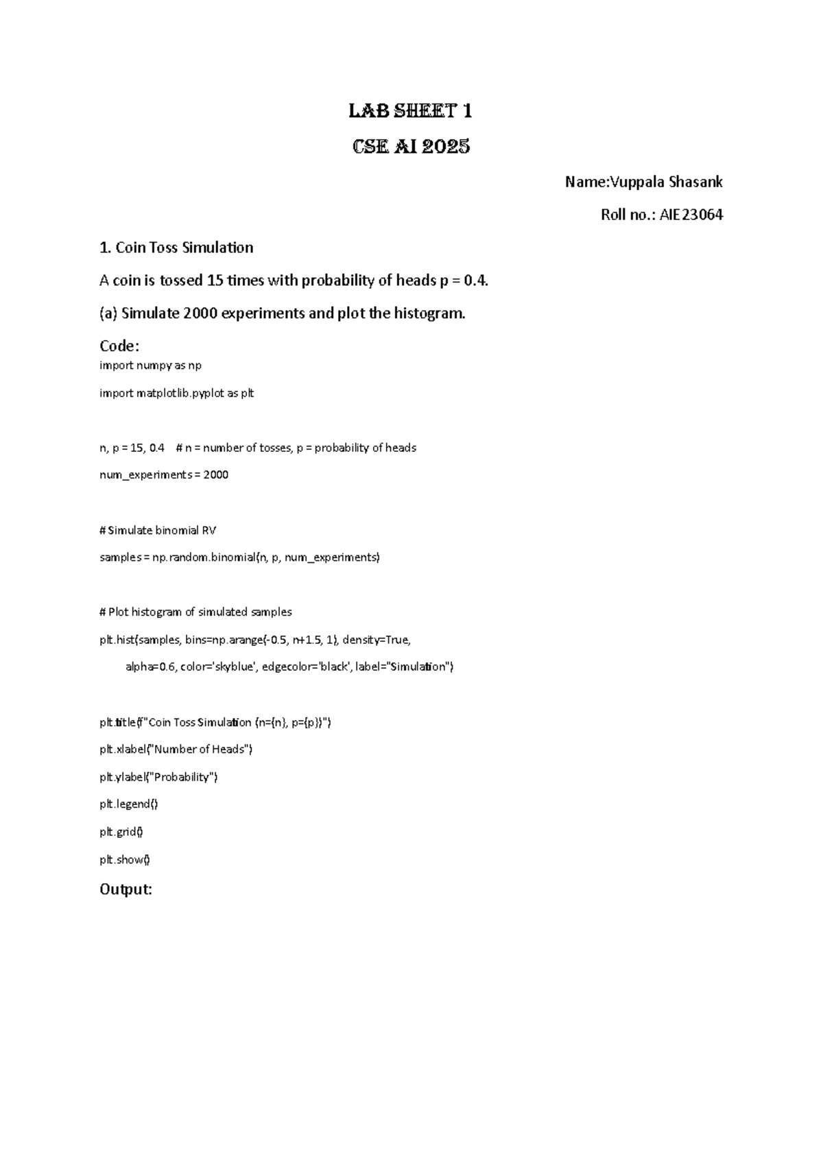 Prob Lab 01 CSe AI 2025 - Coin Toss & Defect Simulation - Studocu