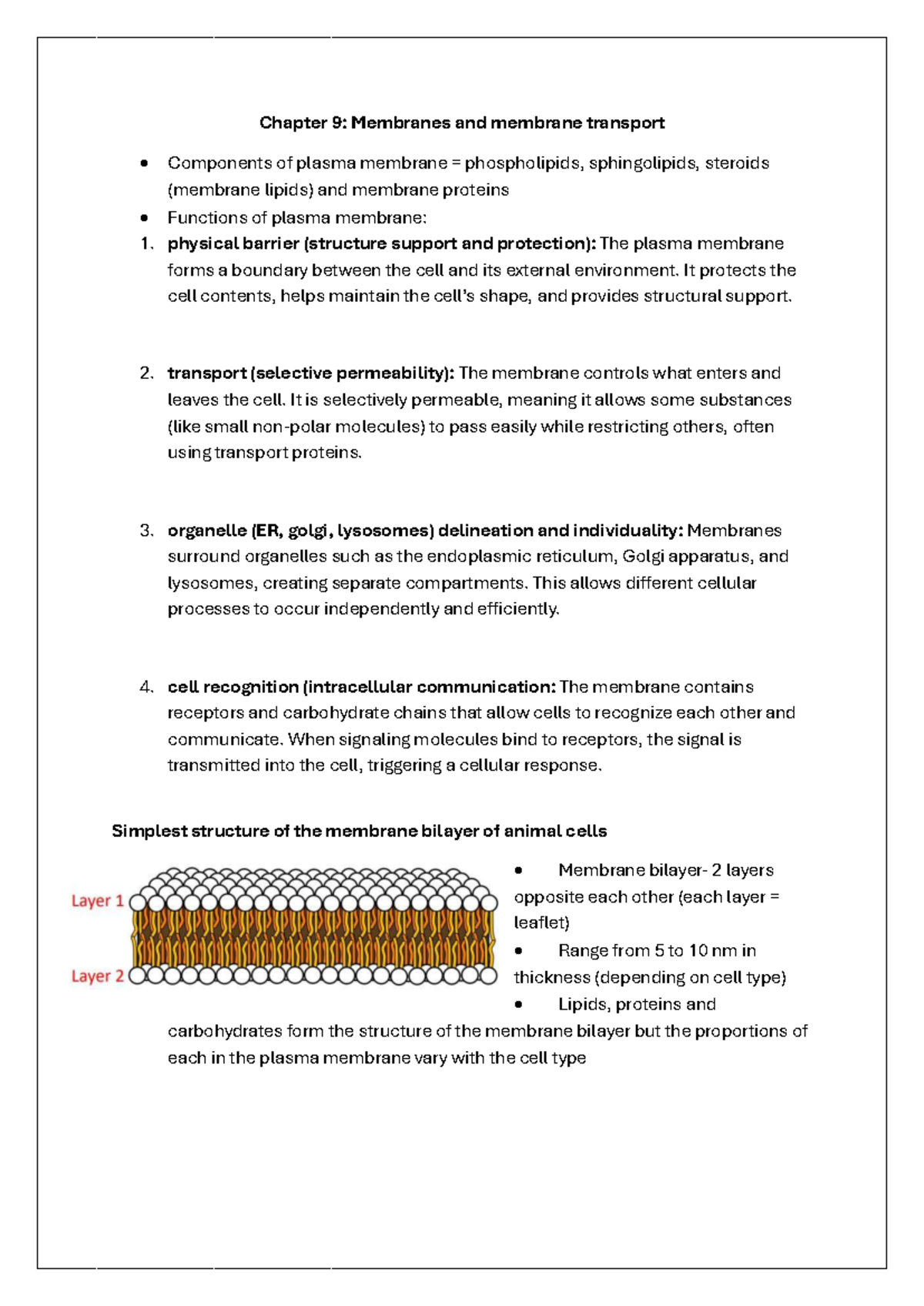 Plasma Membrane: Key Concepts and Functions (Chapter 9) - Studocu