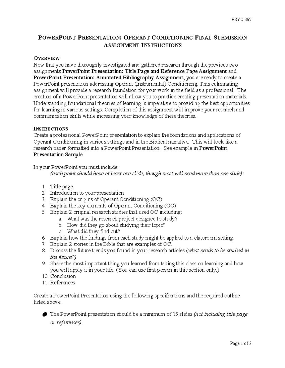 PSYC 365 Final PowerPoint: Operant Conditioning Presentation Guide ...