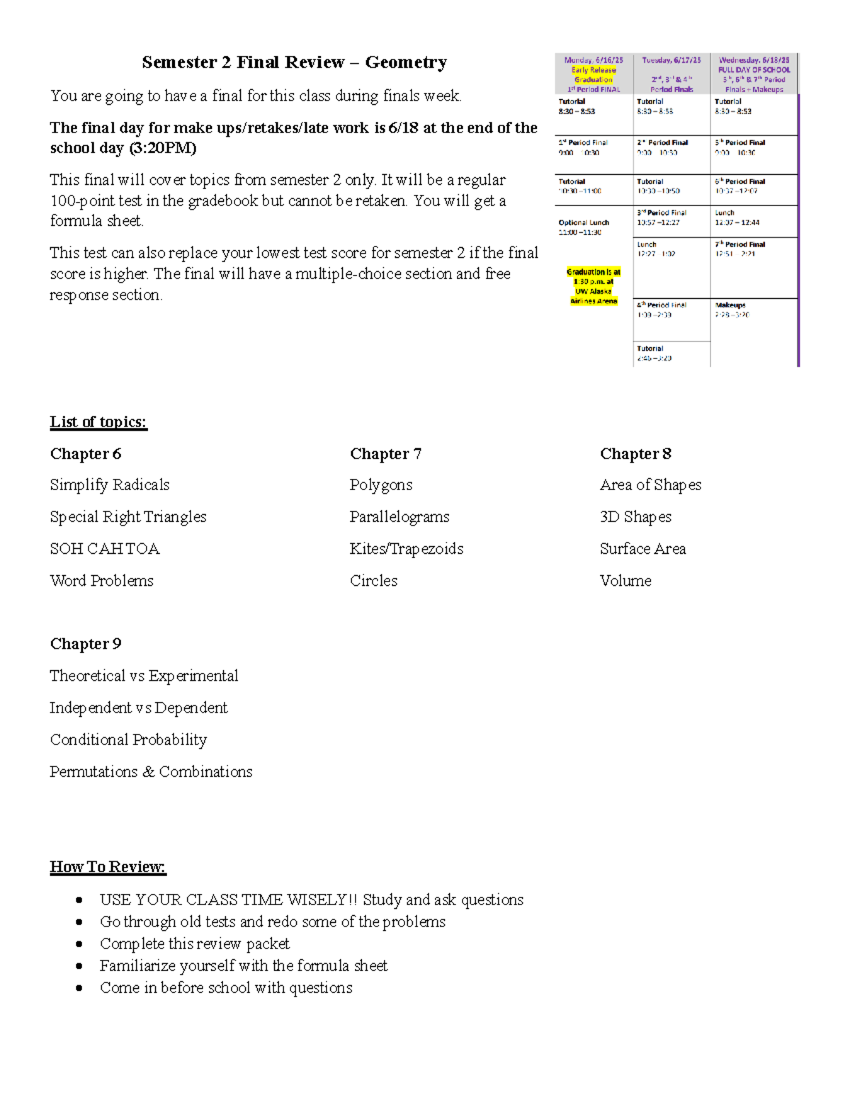 Geometry 2nd Sem Final Exam Review Packet - Studocu