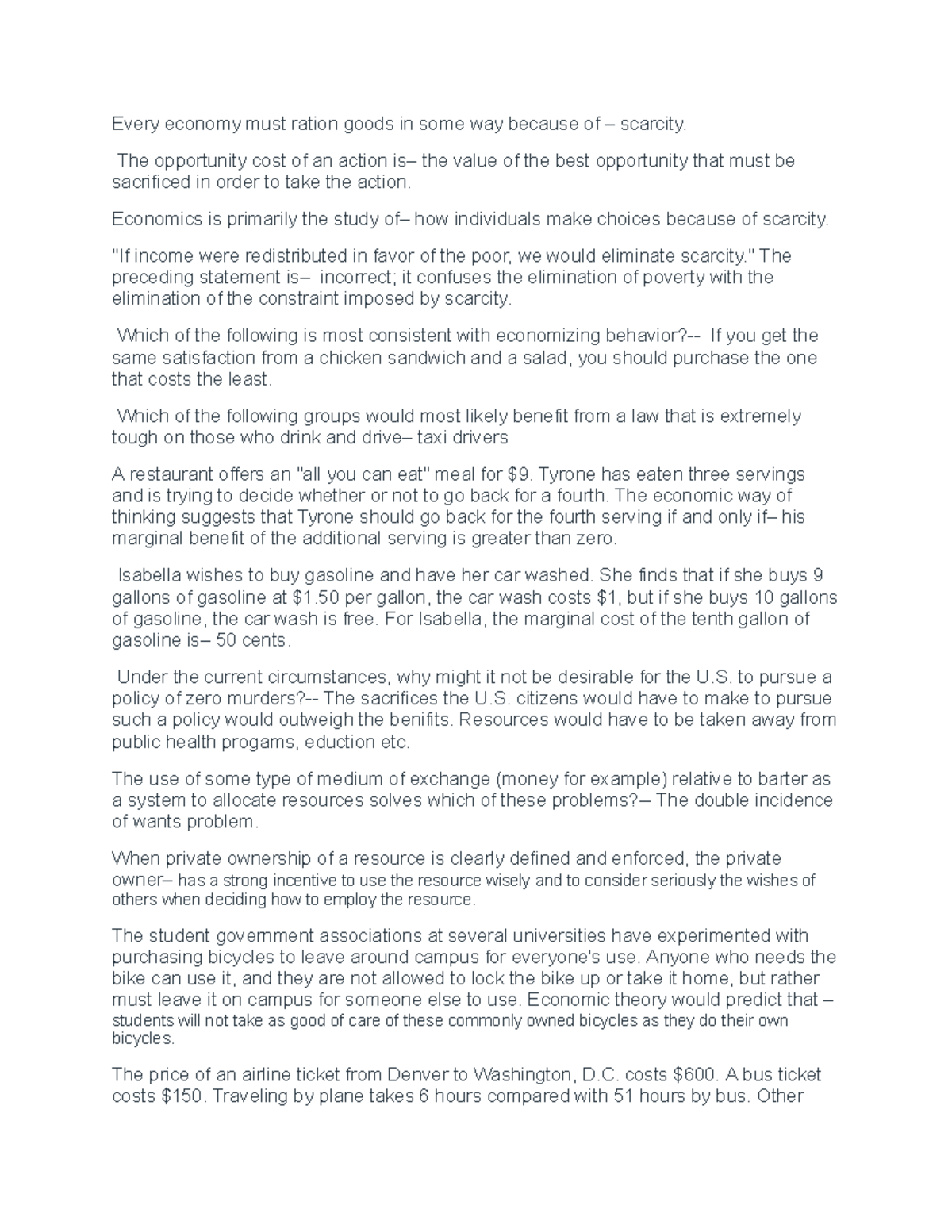 Economics 101: Quiz Review Notes on Scarcity and Opportunity Cost - Studocu