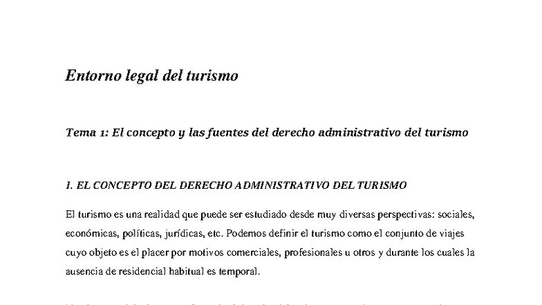 Entorno Legal del Turismo: Conceptos y Fuentes del Derecho Adm. - Studocu