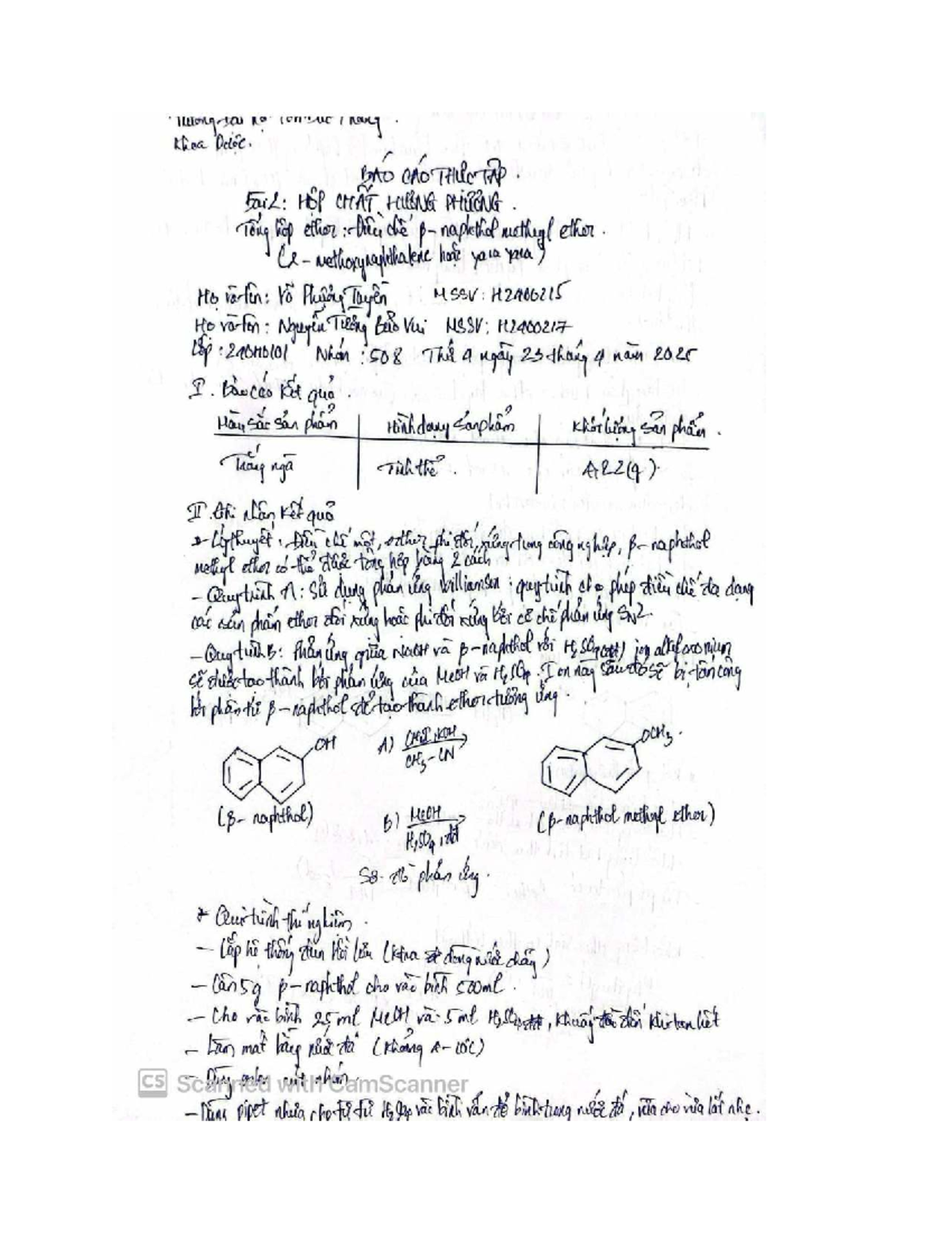 Thí Nghiệm HHC Bài 2: Phân Tích Naphthol Methyl Ether - Studocu