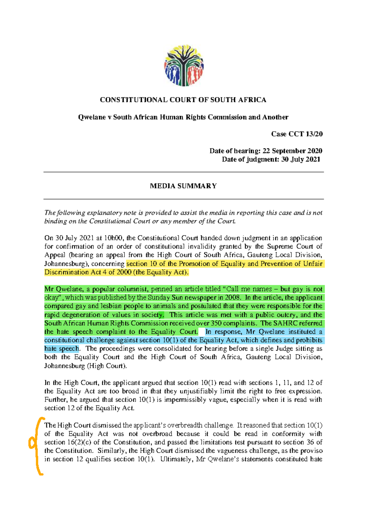 Qwelane v SAHRC Case Summary: Constitutional Court Ruling Analysis ...