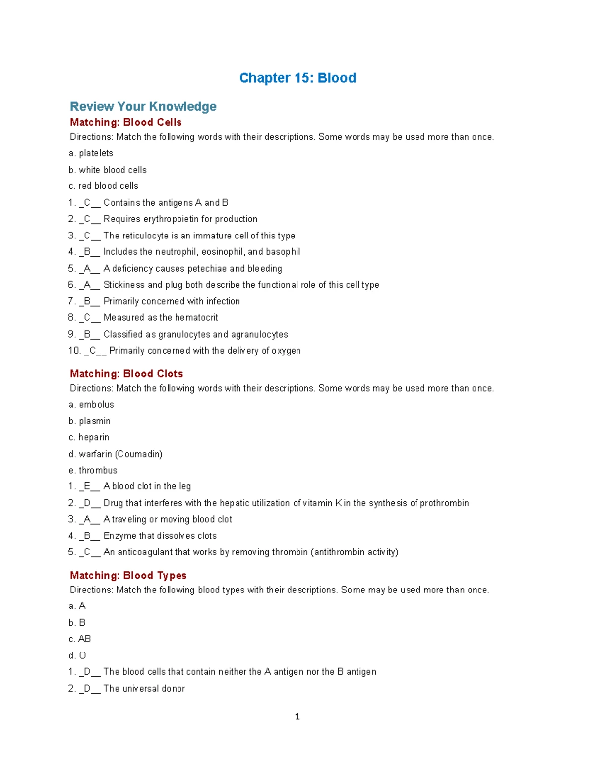 AHP106 Wk4 Chapter 15 Blood Assignment Review and Answers - Studocu