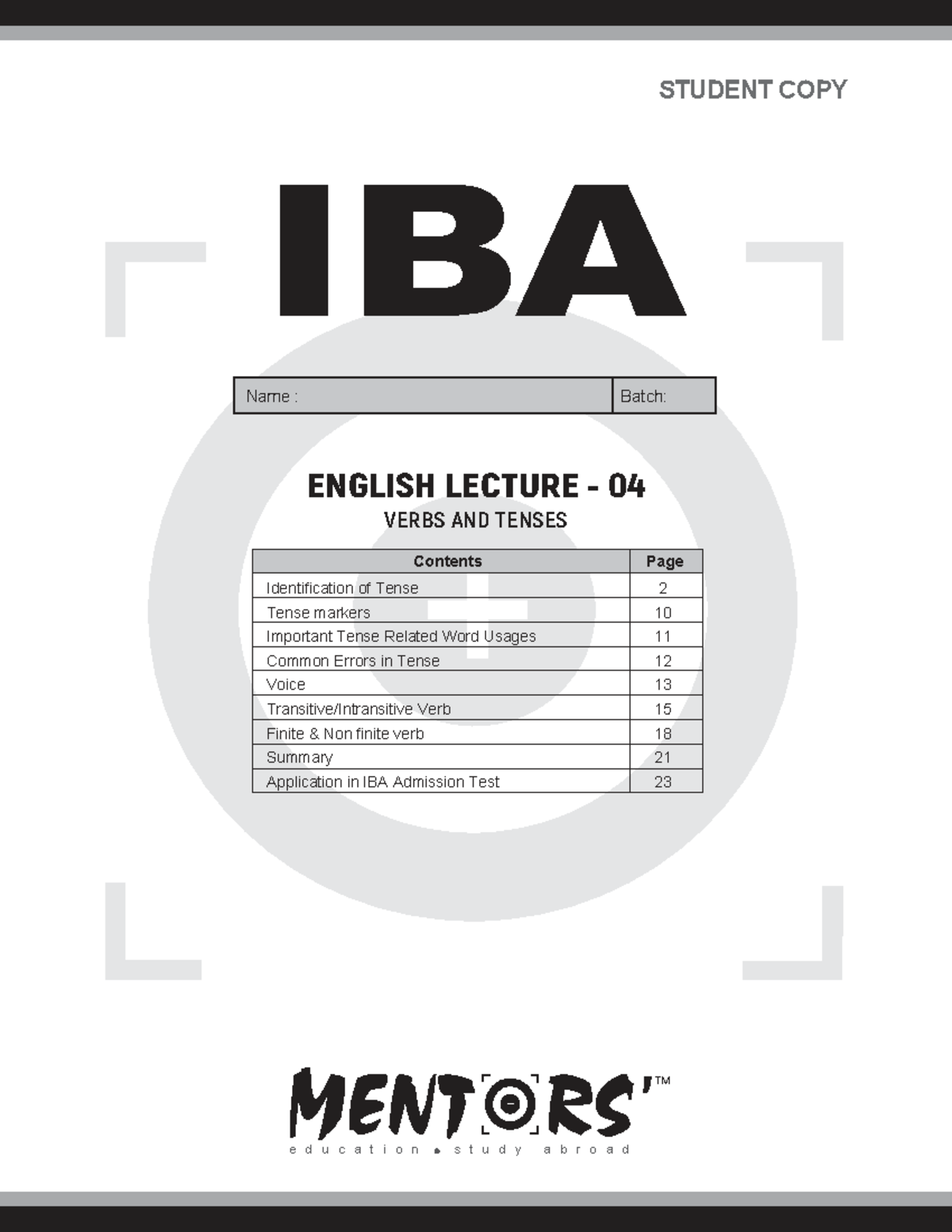 English Lecture 04: Verbs and Tenses Overview (IBA BBA) - Studocu