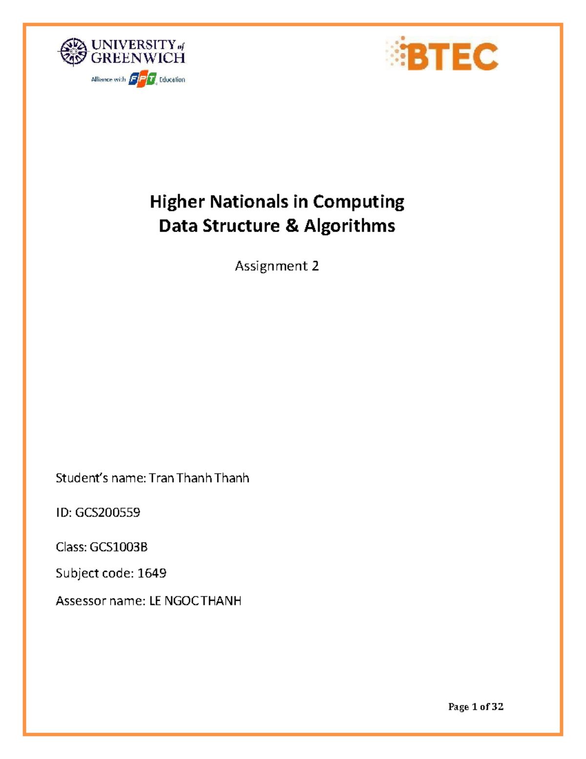 ASM2 1649 GCS1003B Data Structures & Algorithms Implementation Guide - Studocu
