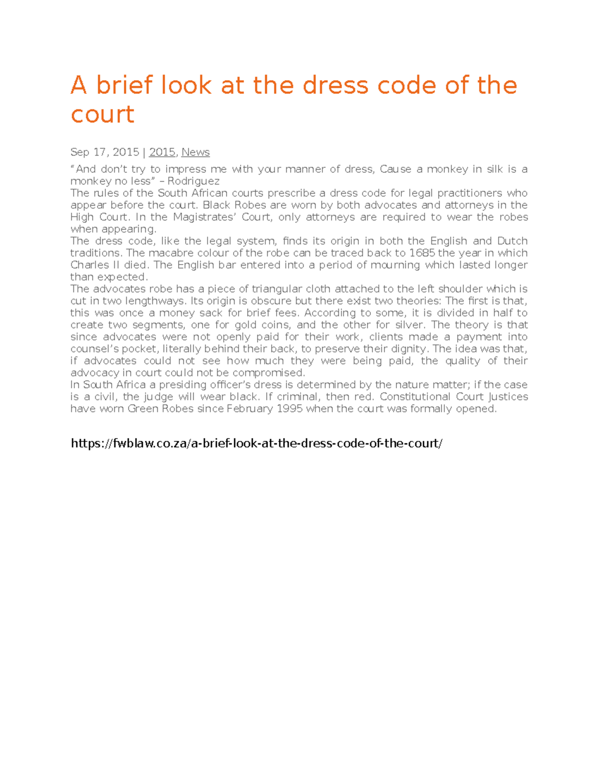 Court Dress Code Overview: South Africa's Legal Attire - Studocu