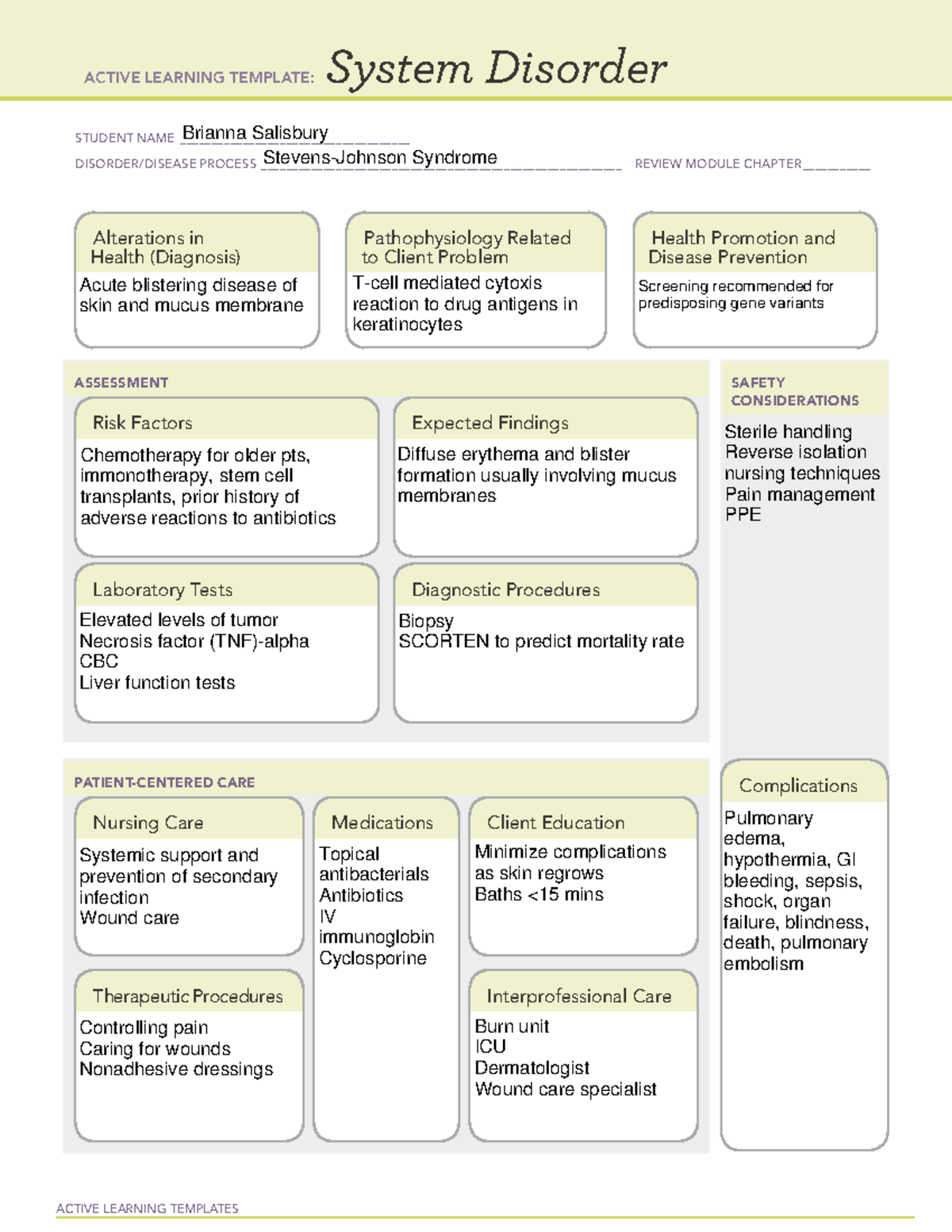 System Disorder Active Learning Template for Nursing (NUR301) - Studocu