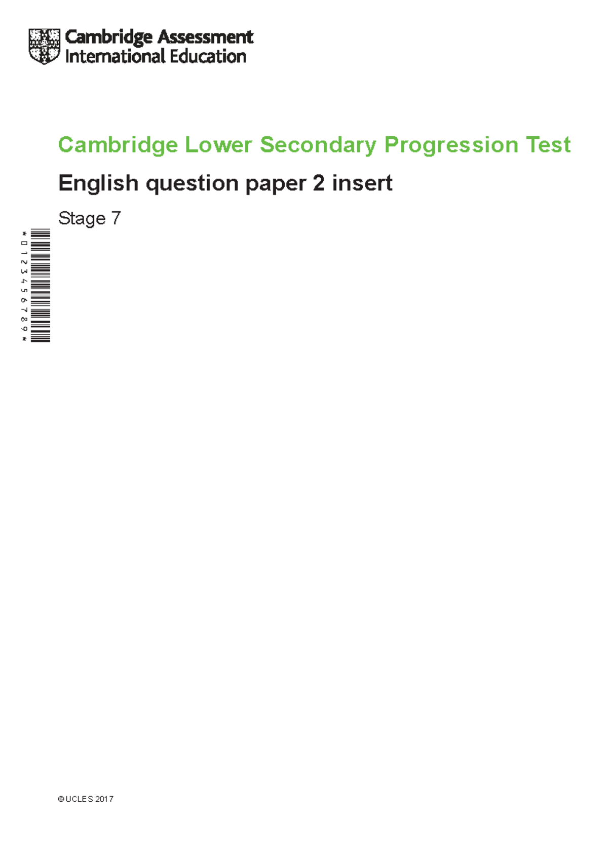 2018 Cambridge Lower Secondary Progression Test English Stage 7 Paper 2 ...