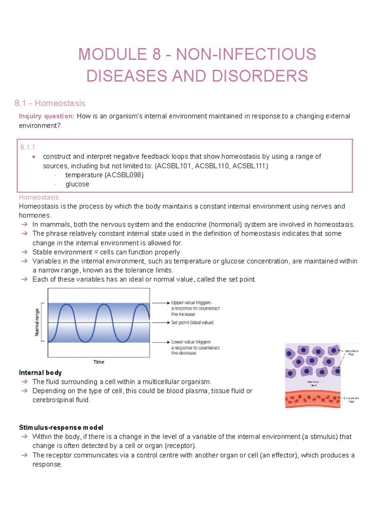 Module 8: Homeostasis and Disease Mechanisms (ACSBL101, ACSBL110) - Studocu