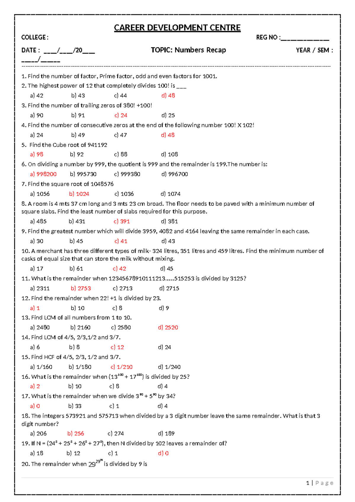 MATH101: Week 1 - Numbers Recap and Factor Analysis - Studocu
