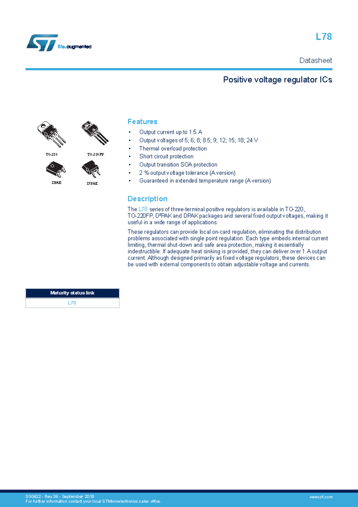 L78 Positive Voltage Regulator ICs Datasheet Overview - Studocu