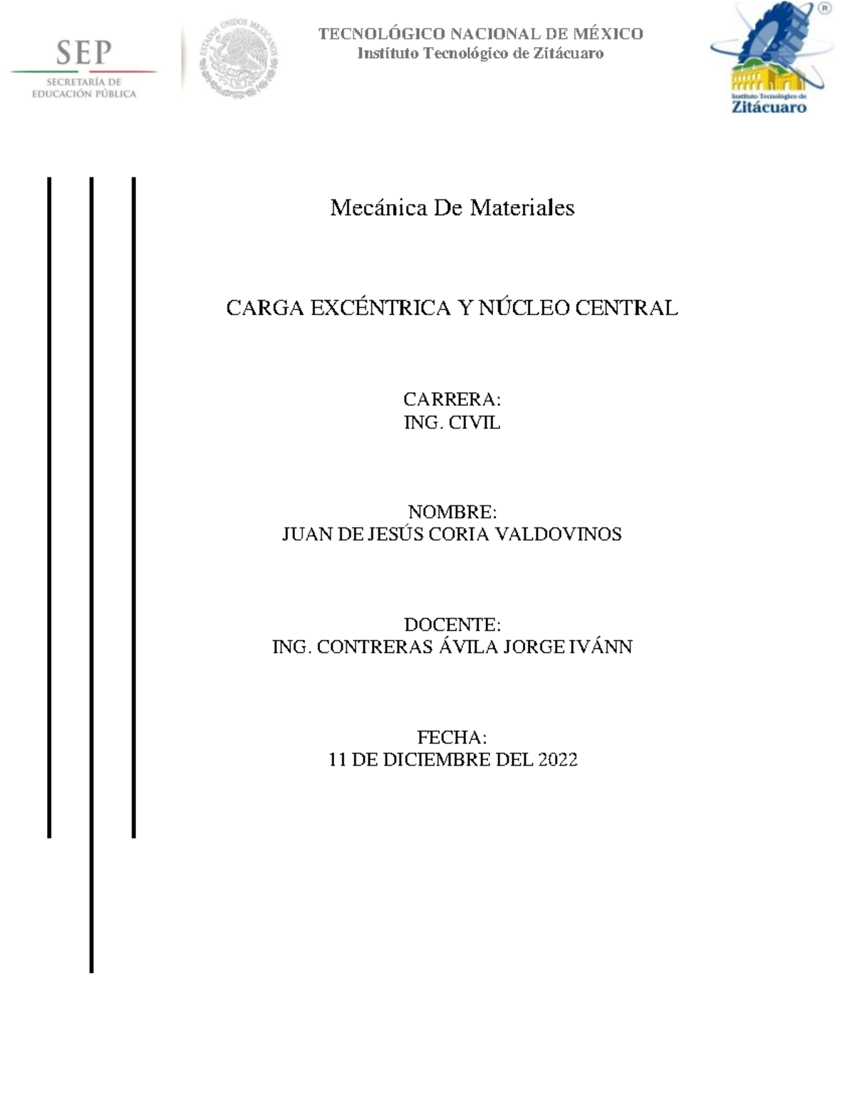 Carga Excéntrica y Núcleo Central en Mecánica de Materiales (ING. CIVIL ...