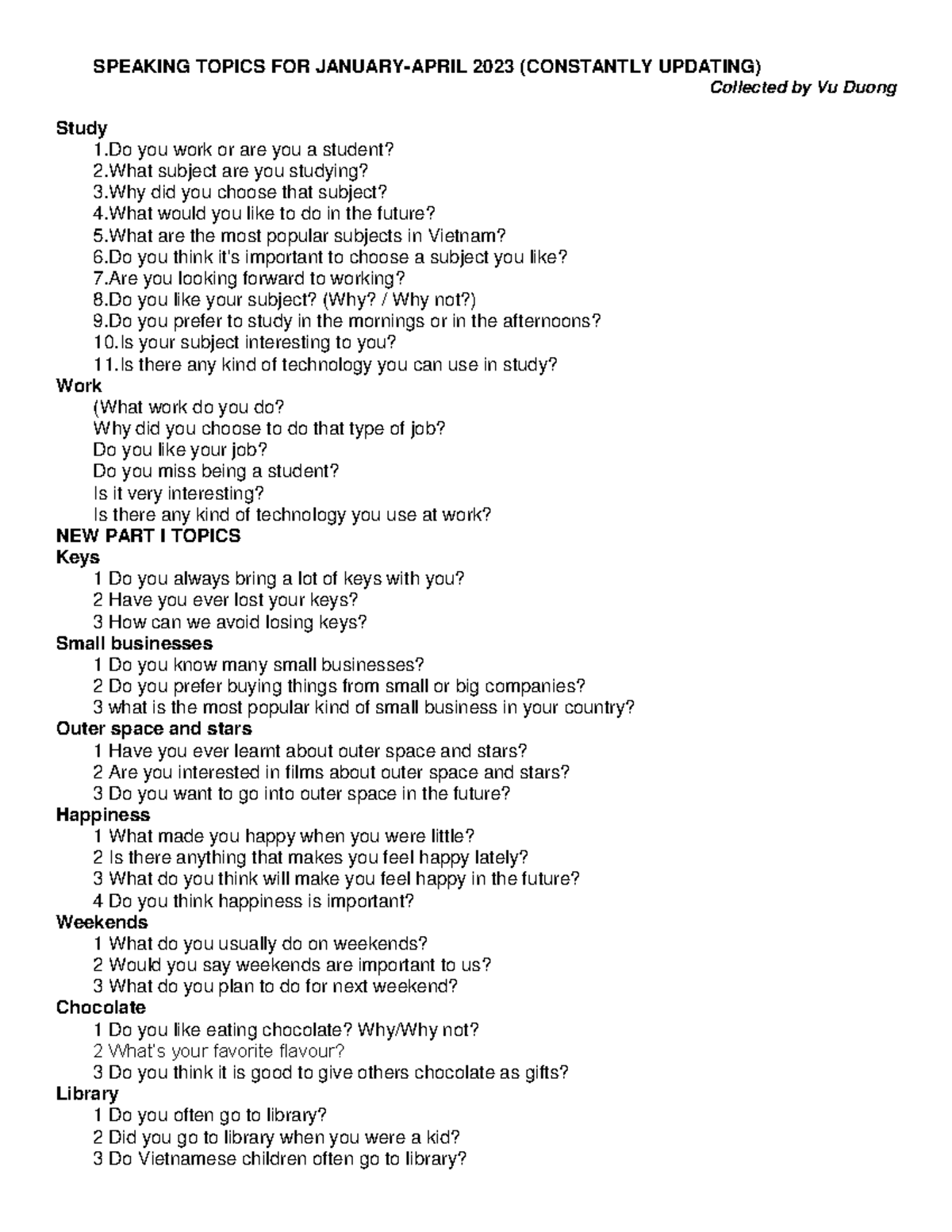 Speaking Topics for 2023 (SPEAK 101) - Updated Collection - Studocu