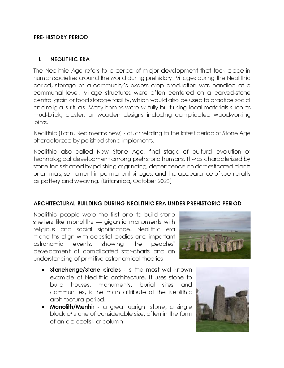 Neolithic and Paleolithic Eras: Architectural and Artistic Developments ...