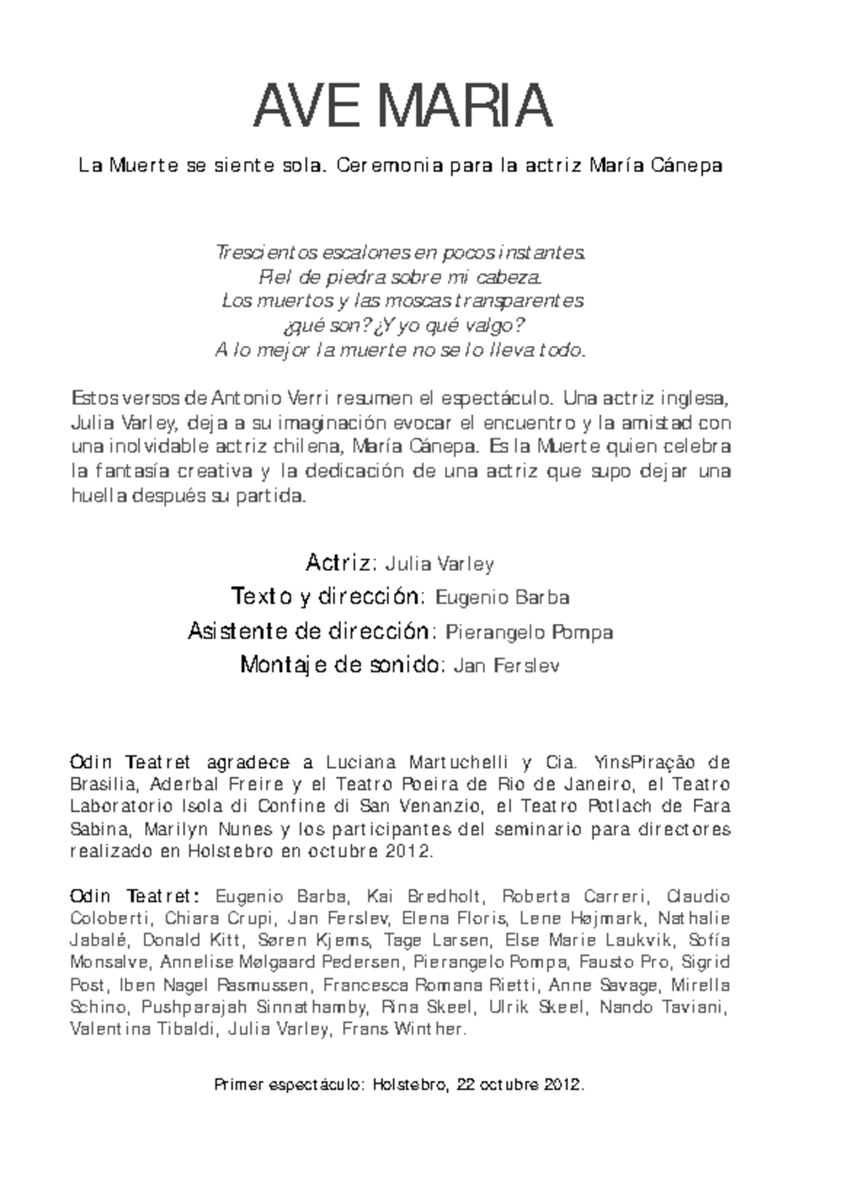 Barba Varley - Actuación - AVE MARIA La Muerte se siente sola ...