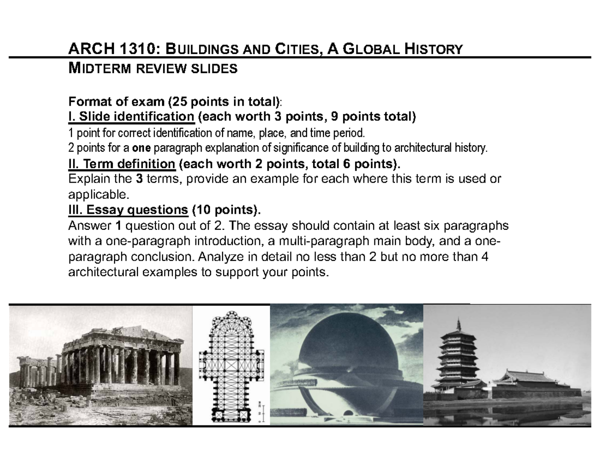 ARCH 1310: Global History of Architecture Midterm Review Slides - Studocu