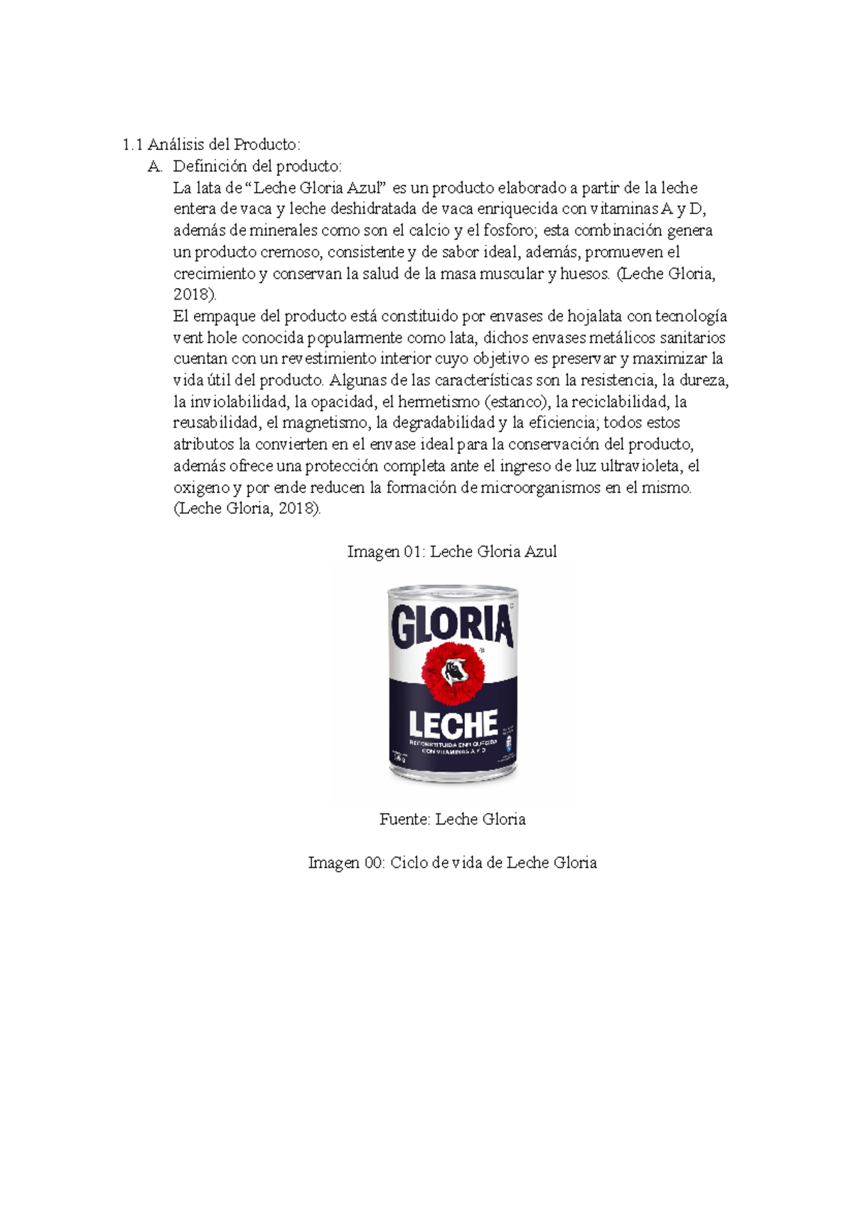 Análisis del Producto Leche Gloria Azul - Características y Diseño ...