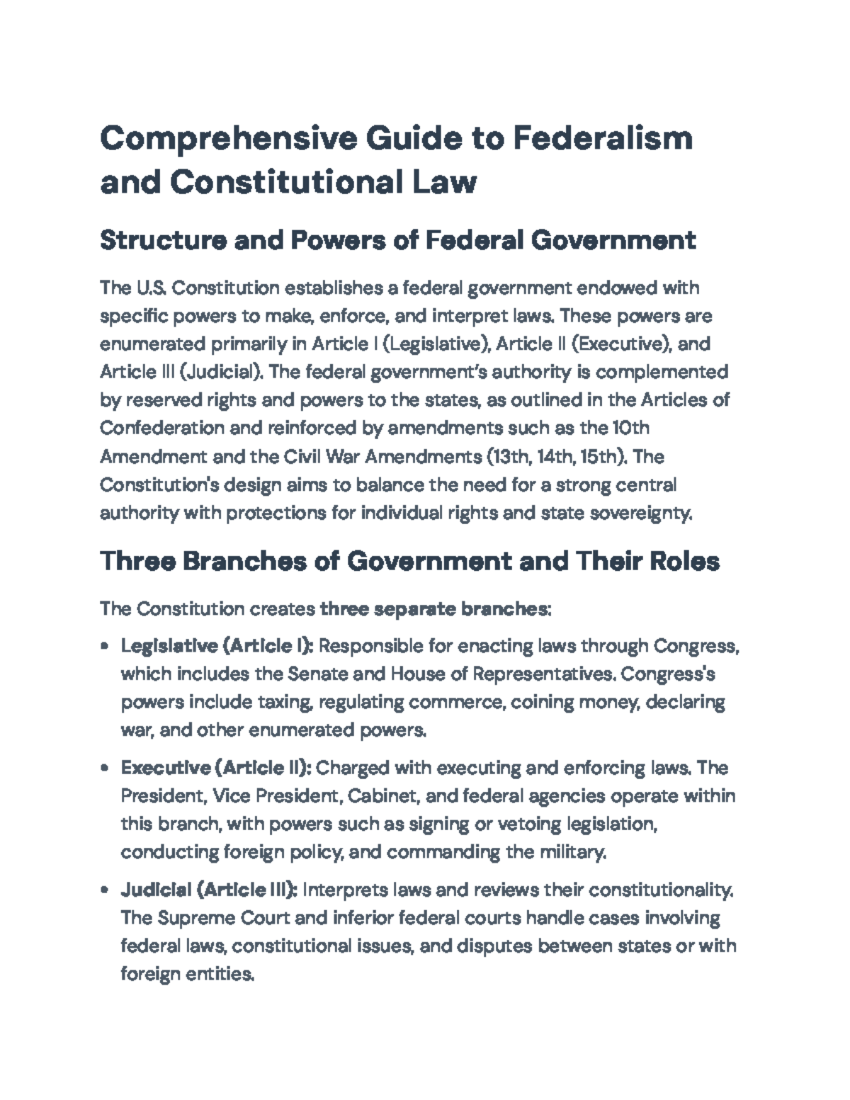 Comprehensive Overview of Federalism & Constitutional Law (POL 101 ...