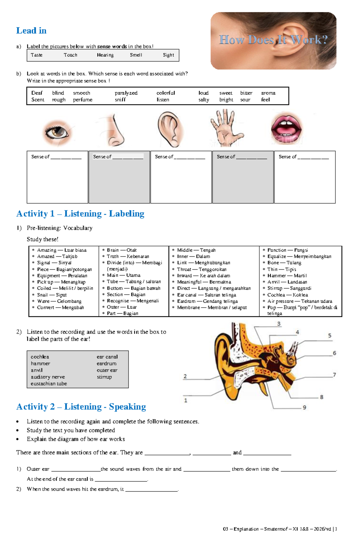 01 - Listening & Speaking: How the Ear Works - Explanation - Studocu