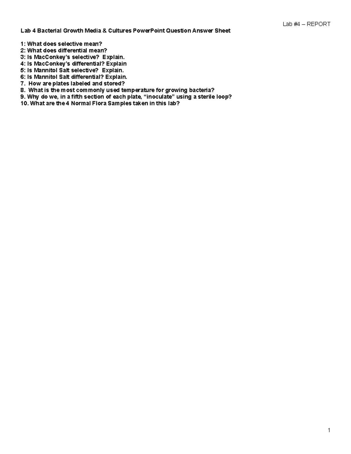 4-2 Bacterial Growth Media and Cultures Lab Report & Questions - Studocu