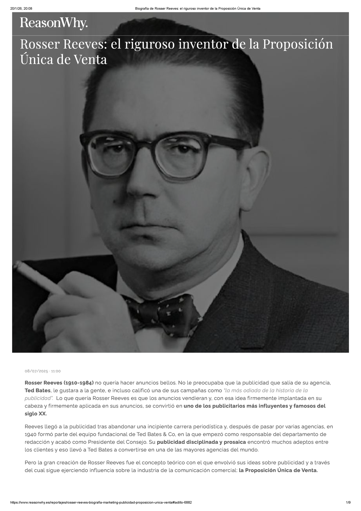 Biografía de Rosser Reeves: Inventor de la Proposición Única de Venta ...