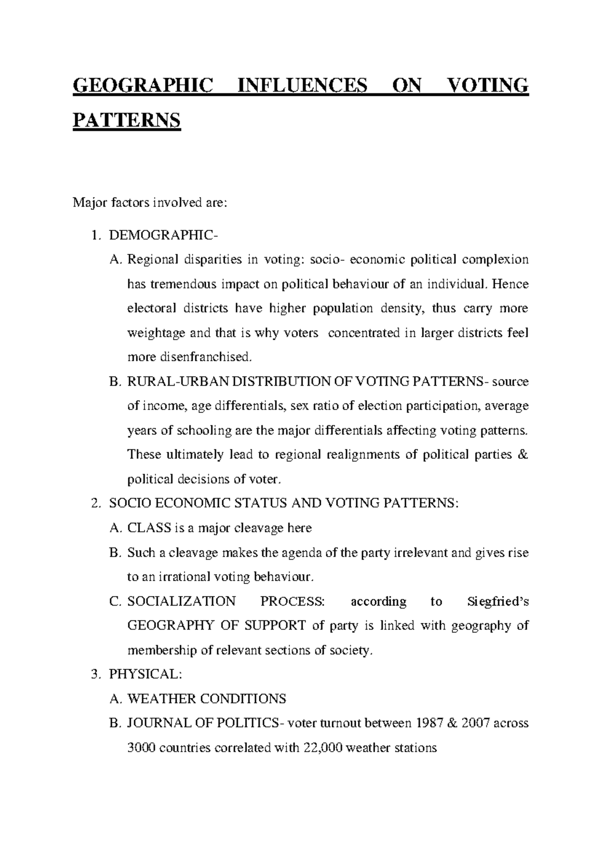 Geographic Influences ON Voting Patterns - GEOGRAPHIC INFLUENCES ON ...