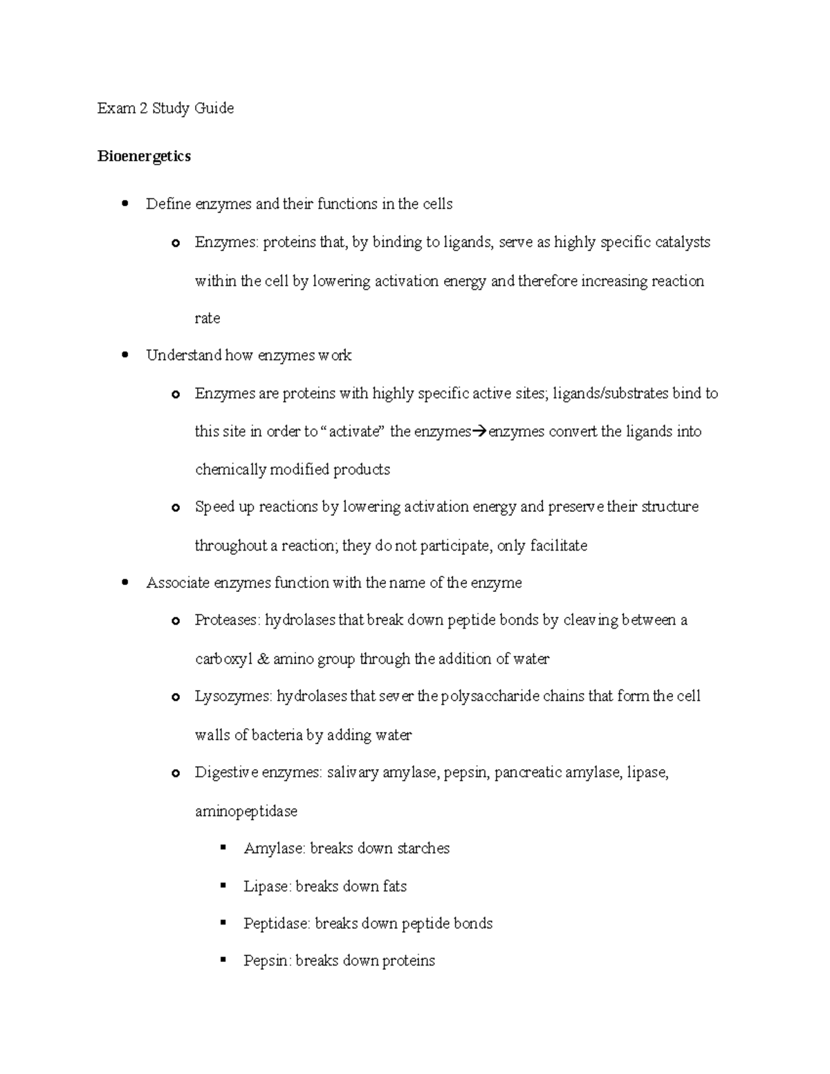 Exam 2 Study Guide - notes - Exam 2 Study Guide Bioenergetics Define ...