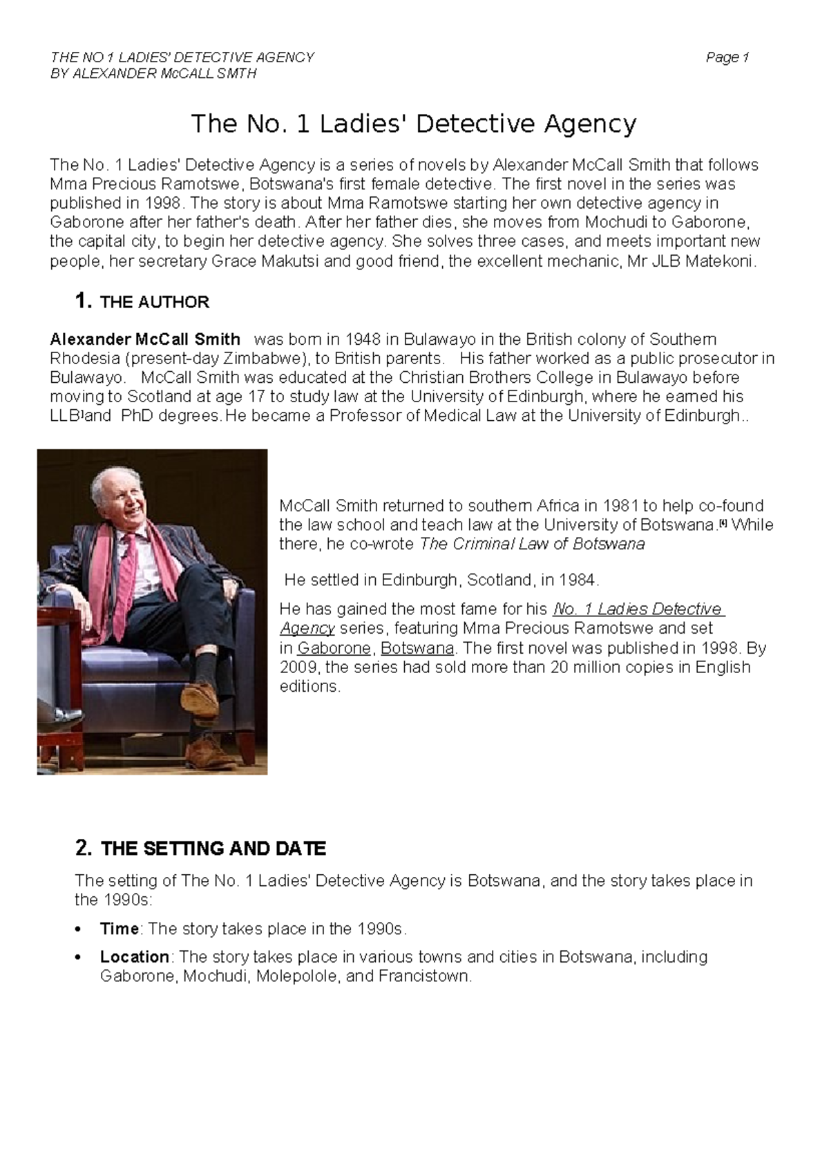 Background to The No. 1 Ladies' Detective Agency: A Detailed Overview ...